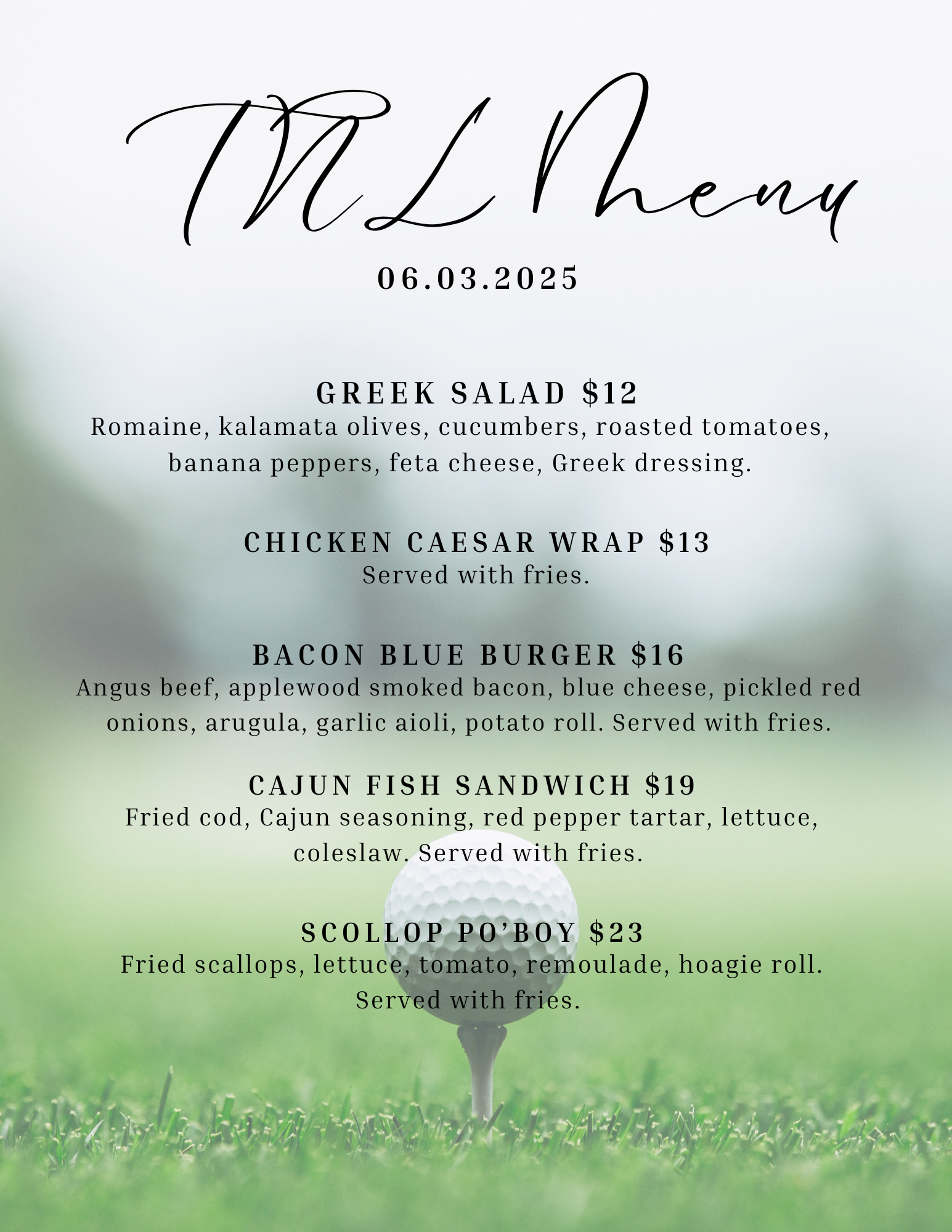 TNL Menu – Allendale Country Club